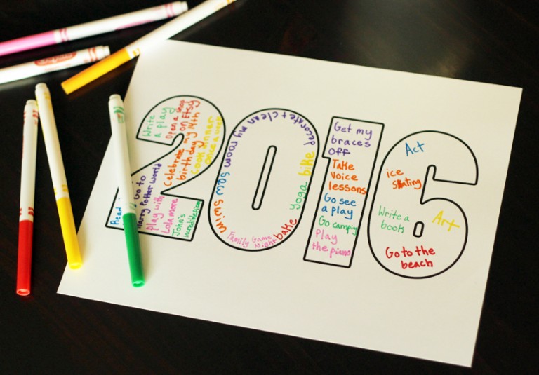 New Year Word Art Printable for Kids - Make and Takes