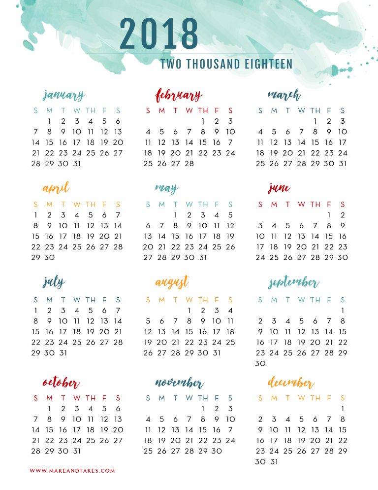 2018 Printable Calendar to Create What You Love - Make and Takes