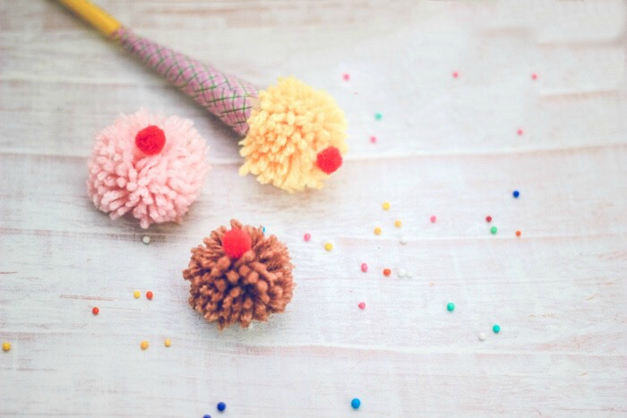 Yarn Pom-Pom Ice Cream Pencil Toppers - Make and Takes
