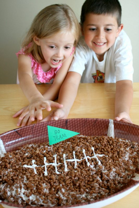 GIANT Chocolate Rice Crispy Football for Game Day - Make and Takes