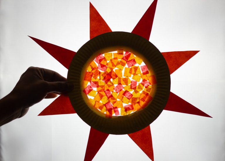 Colorful and Bright Paper Plate Suncatcher Craft - Make and Takes