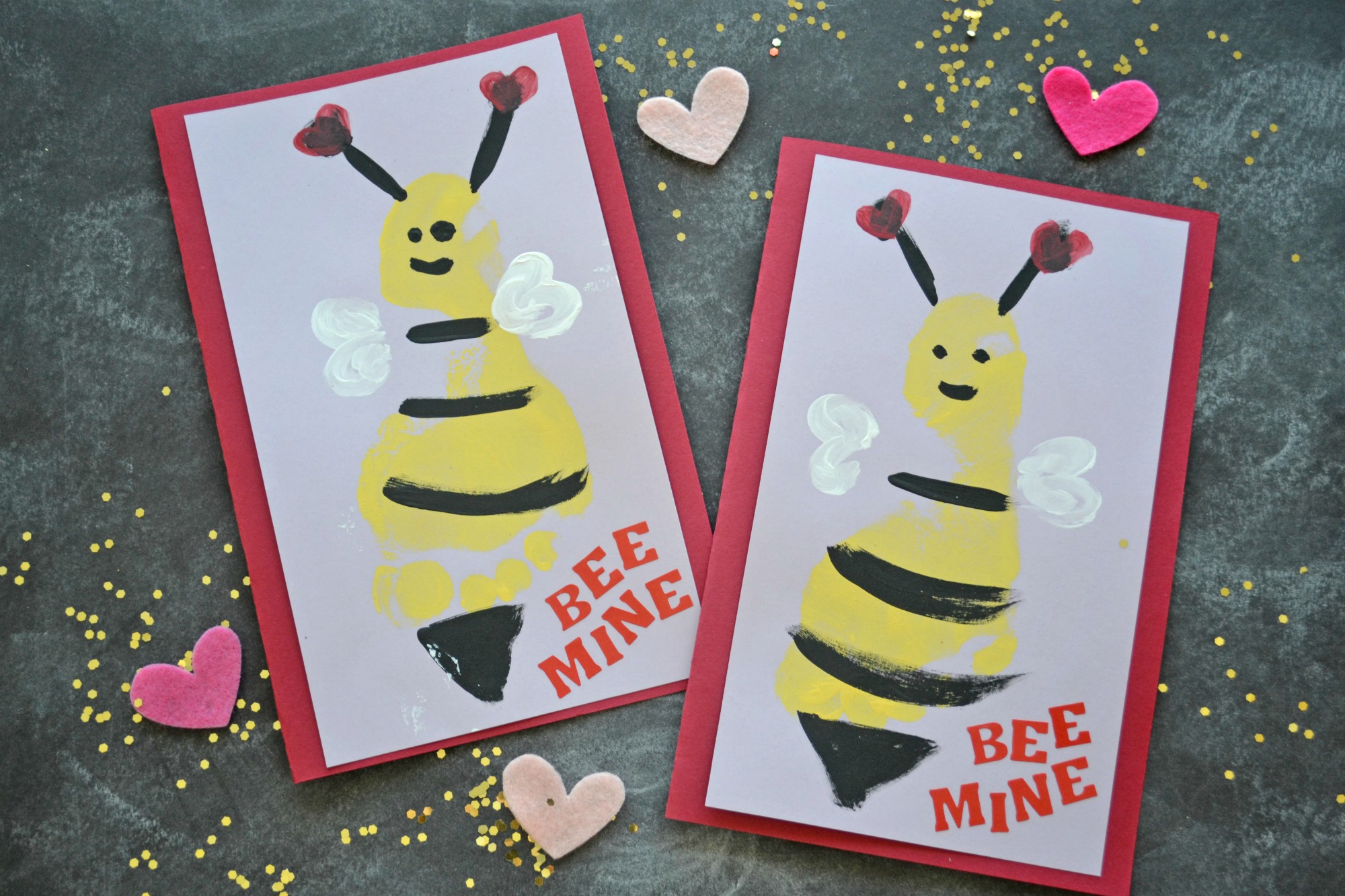 Footprint Bee Mine Valentine's Day Cards - Make and Takes