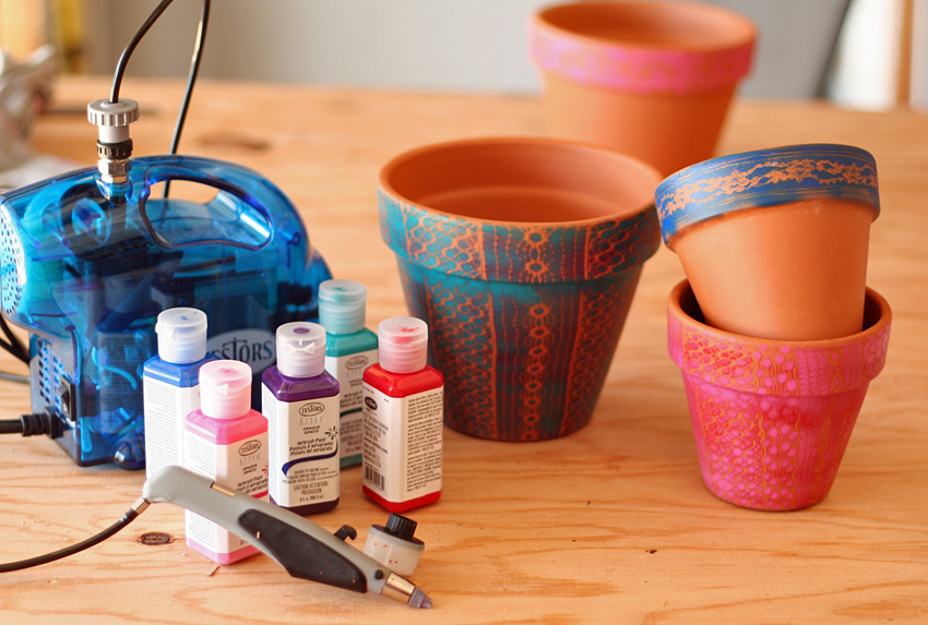 Lacy Airbrushed Flower Pots - Make and Takes