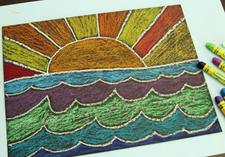 Oil Pastel Art: Warm Sun and Cool Water - Make and Takes