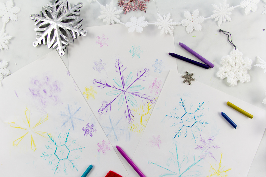 Snowflake Rubbing Winter Art for Kids - Make and Takes