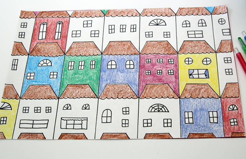 Exploring Tessellations with Houses to Draw and Color - Make and Takes