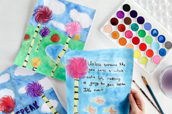 Truffula Tree Watercolor Art to Celebrate Earth Day - Make and Takes